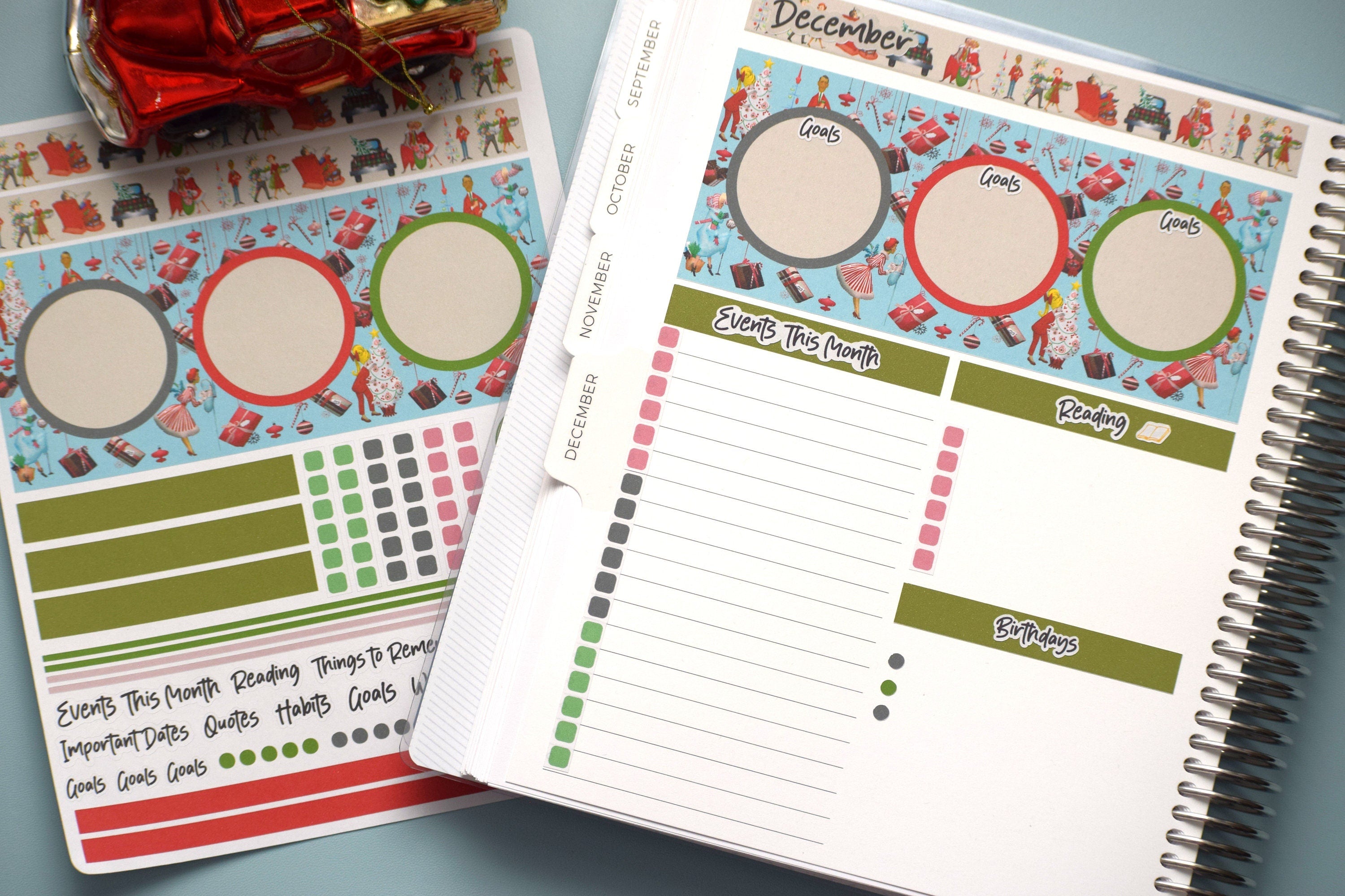 Plum Paper 7x9 Monthly Dashboard Planner Stickers #15, Retro Christmas ...